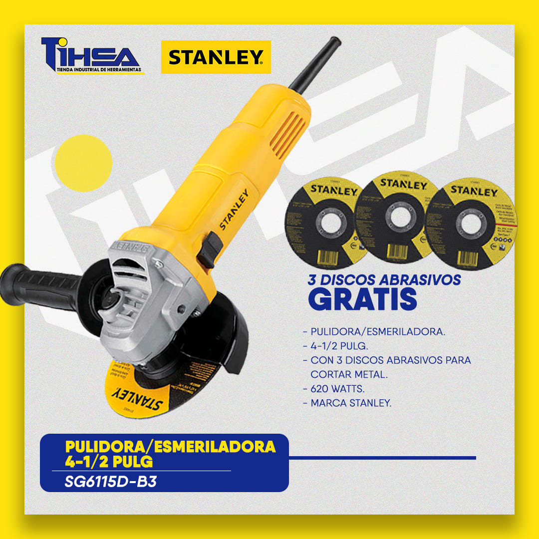 Pulidora, 4-1/2 Pulg, 620 Watts, Con 3 Discos Para Corte De Metal ...