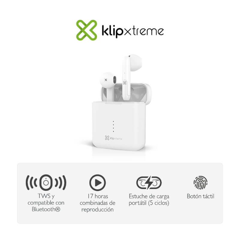 Audifonos Bluetooth In-ear Twintouch Touch con Microfono, Blanco | KTE-010WH – Klip Xtreme ...