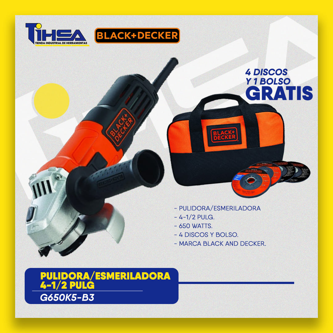 Pulidora De 4-1/2 Pulg, 650 Watts,12,000 Rpm, Con 4 Discos Y Bolso ...