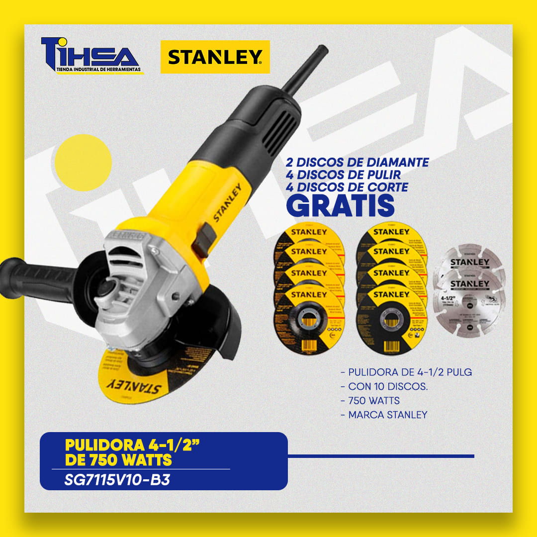 Pulidora, 4-1/2 Pulg, 750 Watts, Con Discos 4 P/Cortar, 4 P/Pulir, 2 ...