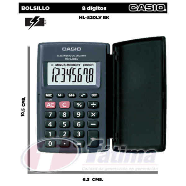 Calculadora Casio Hl-820Lv-Bk-W De Bolsillo C/Tapadera Bat. 8 Dig., Gris Obscuro X 1 – Shopper Mall