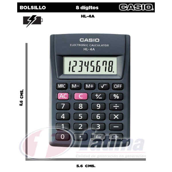 Calculadora Casio Hl-4A-W De Bolsillo Bat. 8 Dig., Gris Obscuro X 1 – Shopper Mall