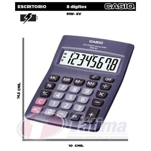 Calculadora Casio Mw-8V-Bk-W P/Inclinada Bat. 8 Dig., Gris Obscuro X 1 ...