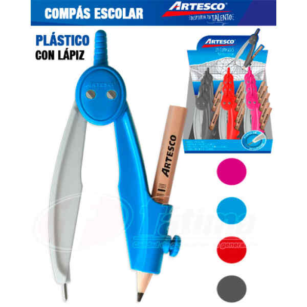 Compas Artesco 10403000 Escolar Plastico C/Lapiz, Surtido X 1