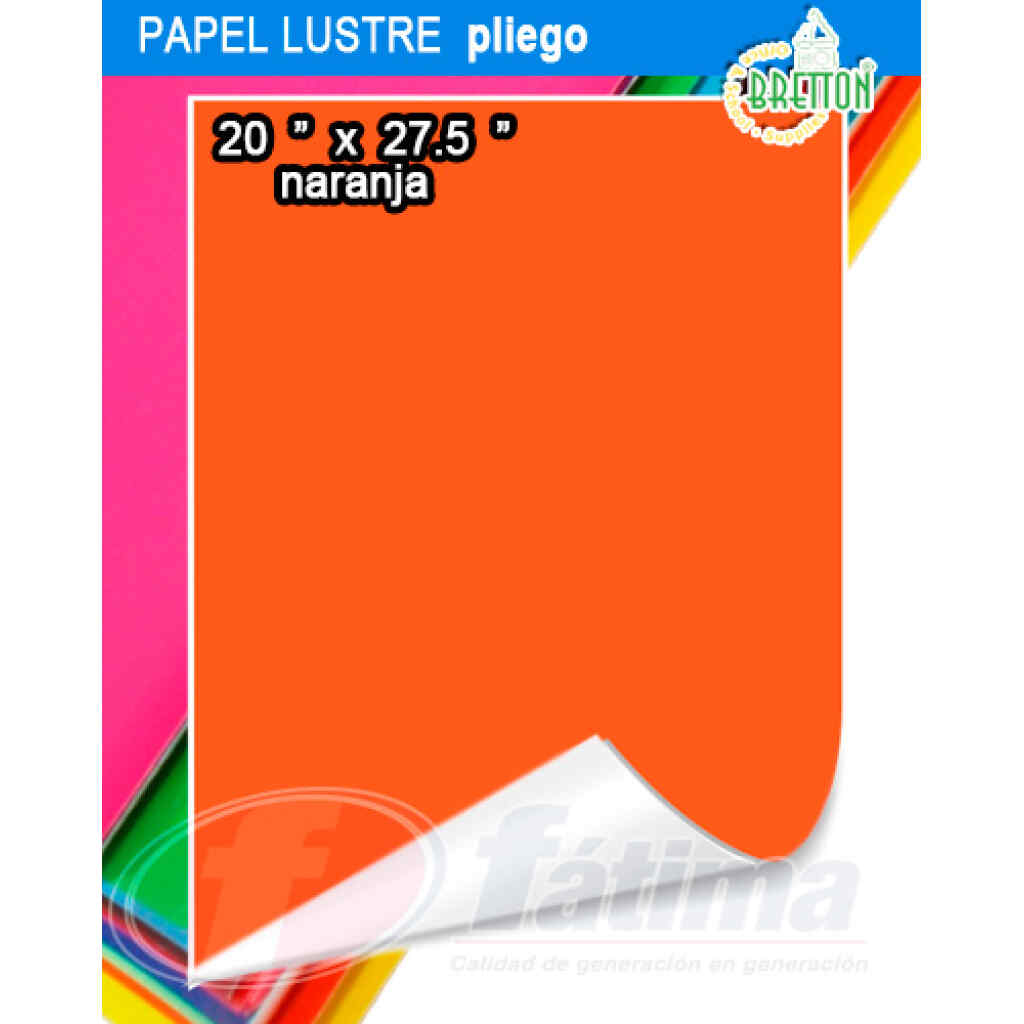 Papel Lustre Bretton 02/W309 20" X 27.5", Naranja X 50