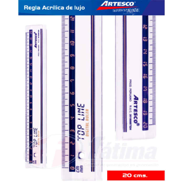 Regla Lineal Artesco Top Line 20 Cm, Azul Transparente X 1