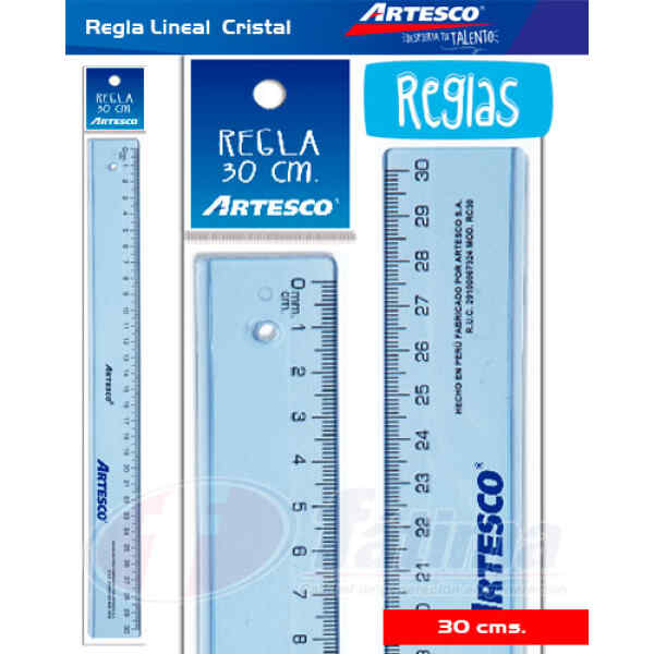 Regla Lineal Artesco 09005100 Cristal 30 Cm, Transparente X 1