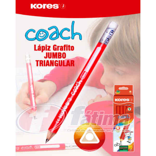 Lapiz Kores Jumbo Coach Triangular, Rojo X 12