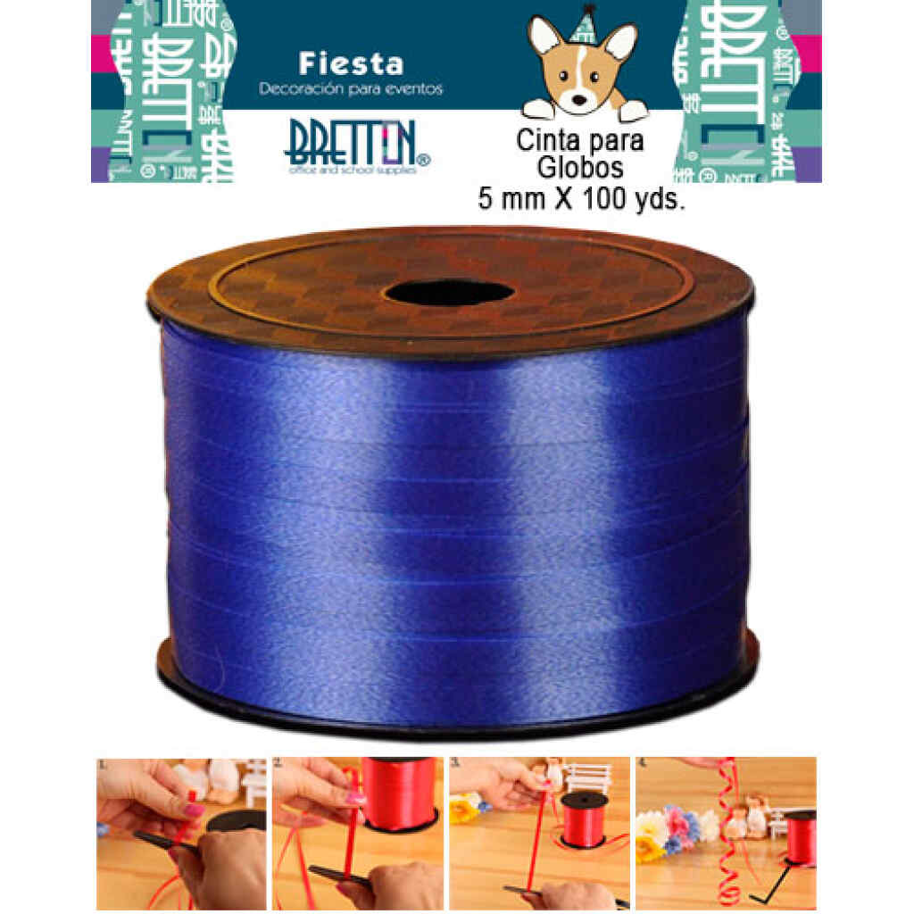 Cinta Metalica Bretton Ribbon Para Globo Rollo 5Mm X 100 Ydas., Azul X 1