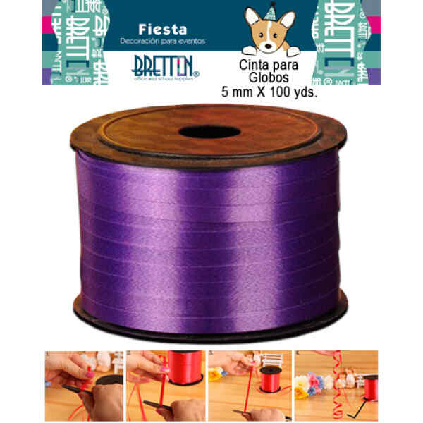 Cinta Metalica Bretton Ribbon Para Globo Rollo 5Mm X 100 Ydas., Morado ...