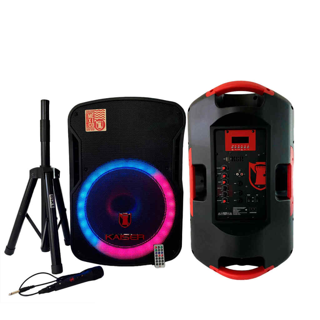 Bocina 15plg. Tecnologia Link BT/USB/Micro SD/FM/Mic/Stand/Led Multicolor | KAISER – Shopper Mall