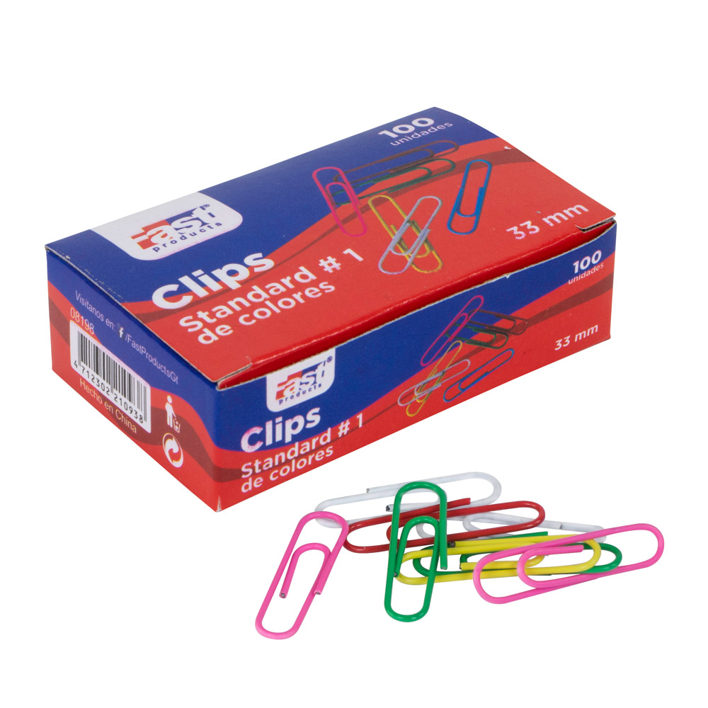 Clips Standard Fast Colores Caja X 100 (25X10)