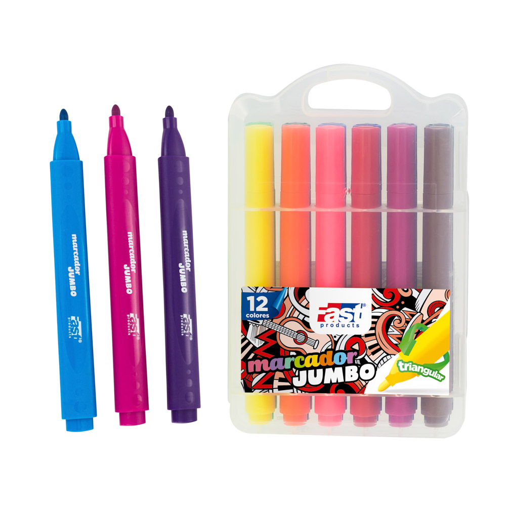 Marcadores En Estuche Fast 12 Col. Jumbo Triangular (72)