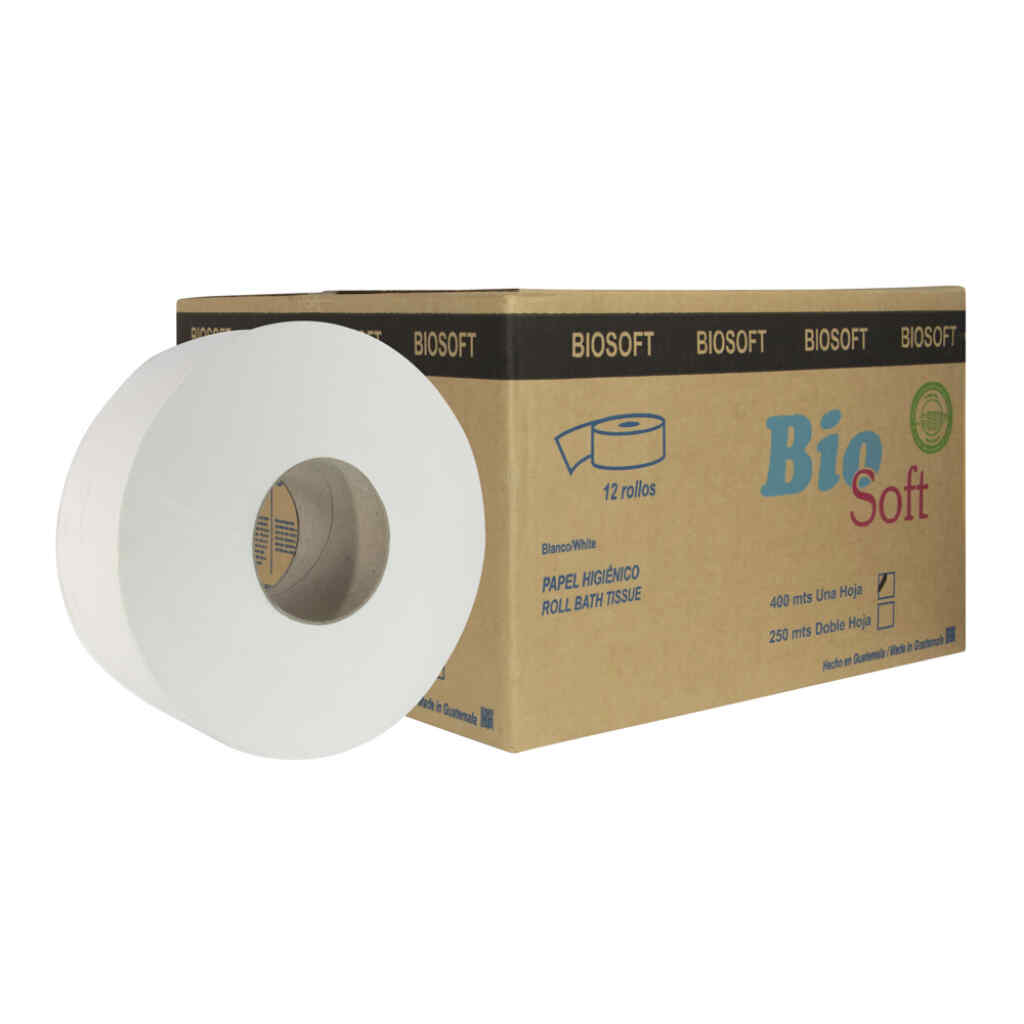 Papel Higienico Biosoft 1 Hoja De 400 Mts. Caja X 12 Uni.