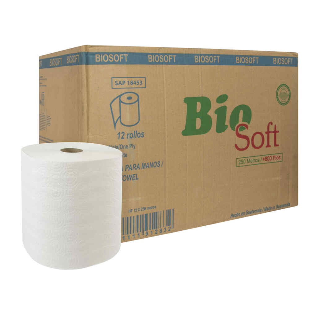 Toalla De Papel P/Manos Biosoft 250 Mts. Caja X 12 Uni.