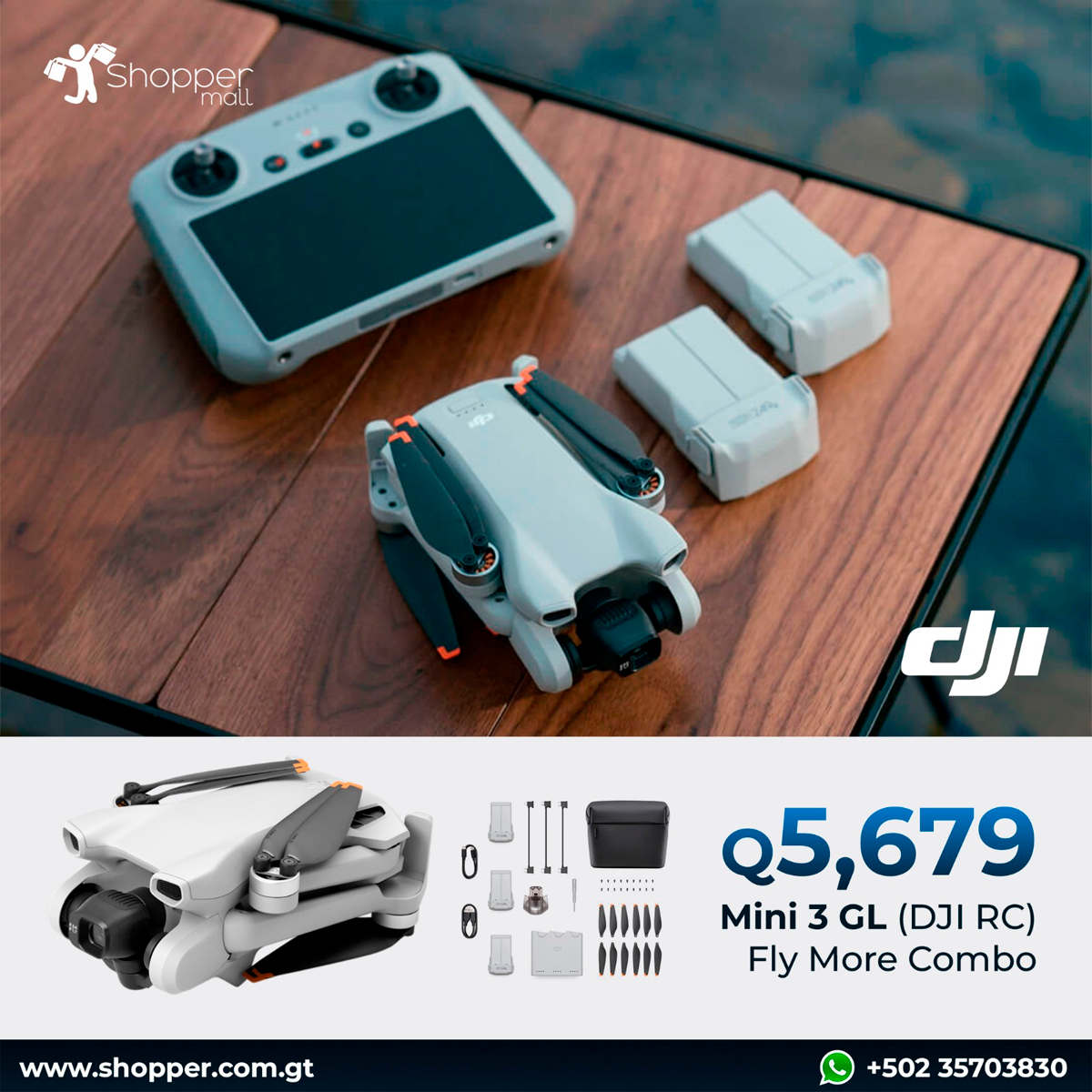 Dron Mini 3 GL (DJI RC) Fly More Combo - Shopper Mall